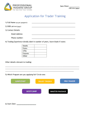 Fillable Online Application for Trader Training Fax Email Print - pdfFiller