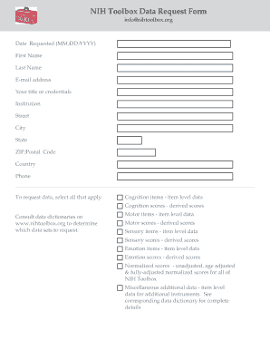 Fillable Online nihtoolbox NIH Toolbox Data Request bFormb Fax Email Print - pdfFiller