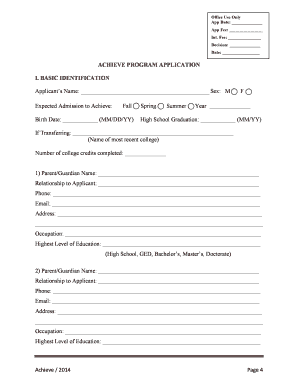 Fillable Online Achieve Application - Mar 2014 updated Fax Email Print - pdfFiller