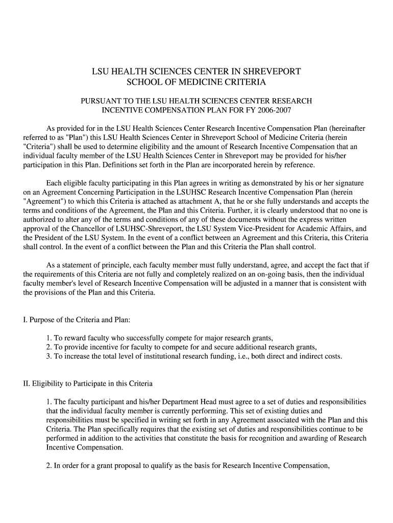 Fillable Online sh lsuhsc SCHOOL OF MEDICINE CRITERIA - sh lsuhsc Fax ...