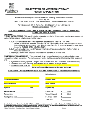 Fillable Online BULK WATER OR METERED HYDRANT PERMIT Fax Email Print - pdfFiller