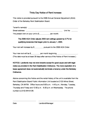 Fillable Online ci berkeley ca Thirty Day Notice of Rent Increase Fax ...