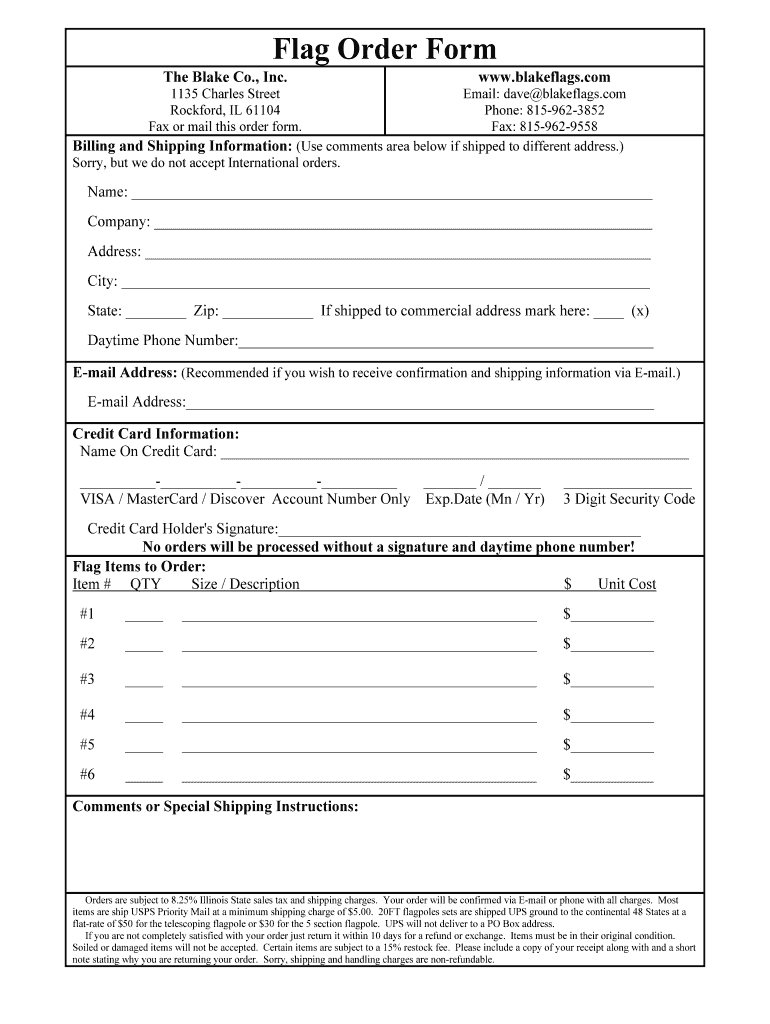 Fillable Online Blake Co Printable Flag Order Formpdf Fax Email Print ...