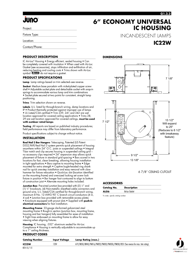 Fillable Online 2 6 ECONOMY UNIVERSAL IC HOUSING Project: Fixture Type ...