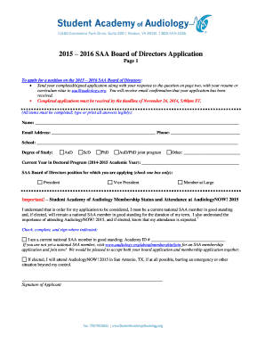 Fillable Online saa audiology 2010 SAA Board of Directors Application ...