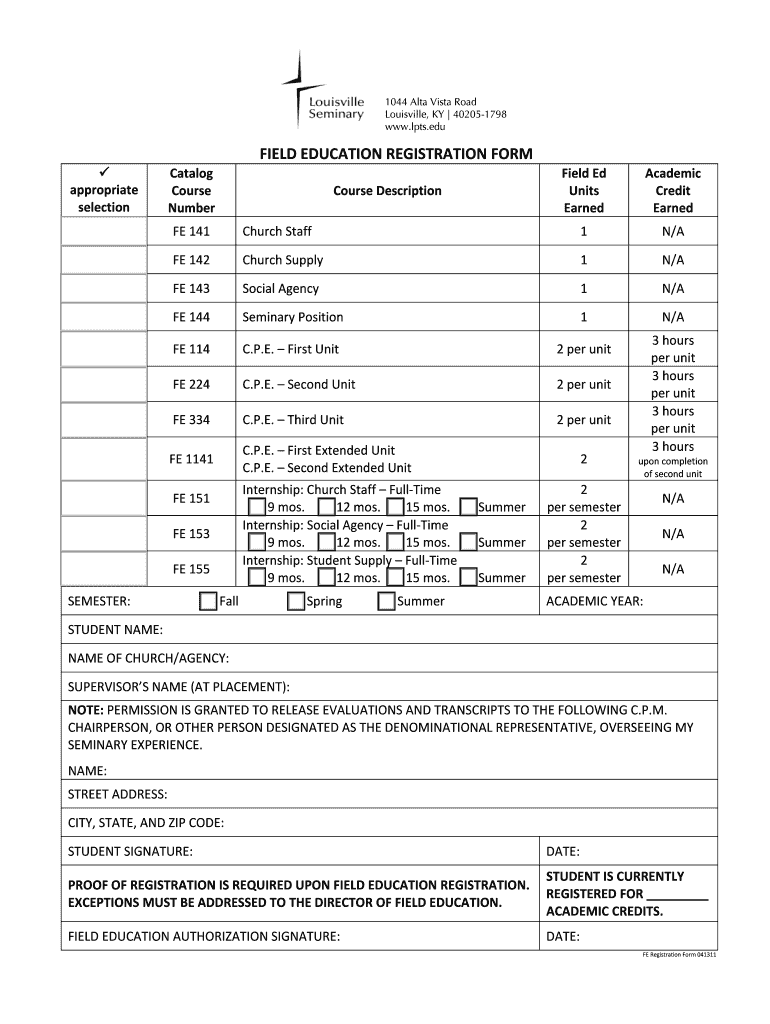 Fillable Online lpts Field Education Registration Form Fax Email Print - pdfFiller