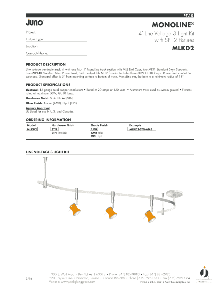 Fillable Online 10 MONOLINE Project: 4 Line Voltage 3 Light Kit with ...