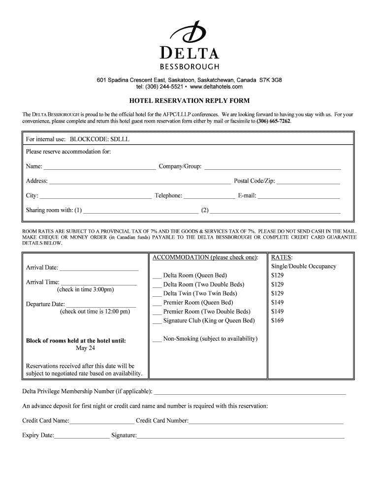 Fillable Online Hotel Reservation Reply FORM Fax Email Print - pdfFiller