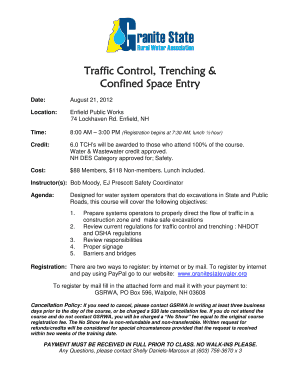 Fillable Online granitestatewater Traffic Control Trenching Confined ...