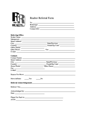 Fillable Online Realtor Referral Form - R and R Realty Online Fax Email ...