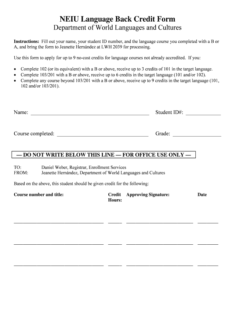 Fillable Online neiu Instructions Fill out your name, your student ID ...