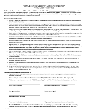 Fillable Online FEDERAL ON-CAMPUS WORK STUDY PARTICIPATION AGREEMENT ...