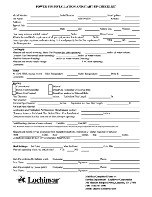 Fillable Online POWER-FIN INSTALLATION AND START-UP CHECKLIST Fax Email ...