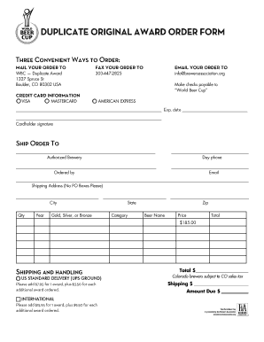 Fillable Online DUPLICATE ORIGINAL AWARD ORDER FORM Fax Email Print ...