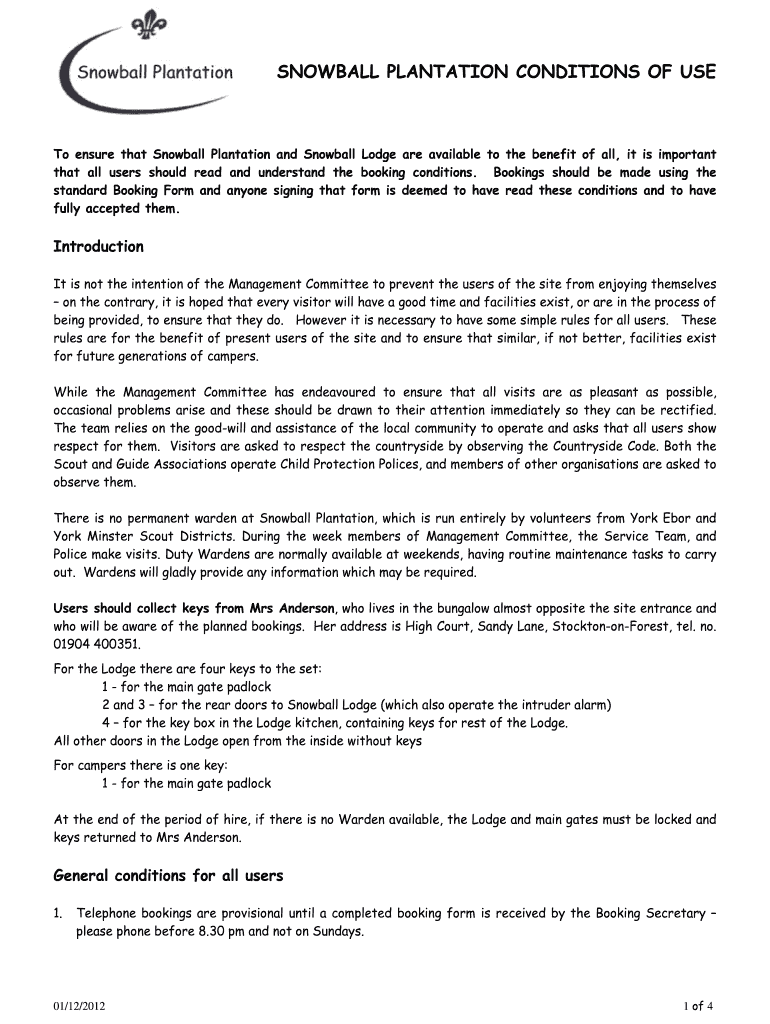 Fillable Online Snowball Plantation Booking FORM Fax Email Print - pdfFiller