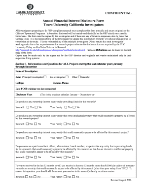 Fillable Online research tu FCOI disclosure Annual - Touro University ...