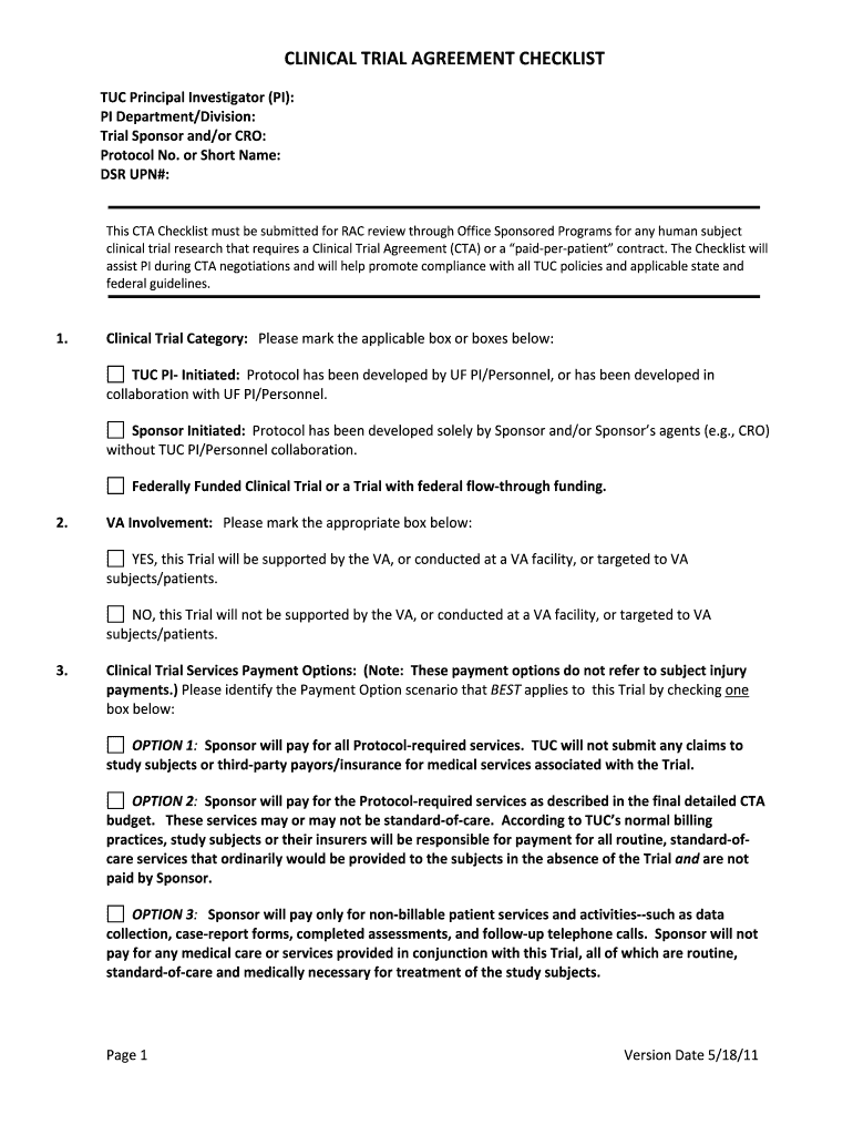 Fillable Online research tu Clinical trial checklist - Touro University ...