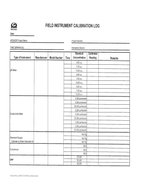 Fillable Online FIELD INSTRUMENT CALIBRATION LOG ARCADIS Fax Email ...