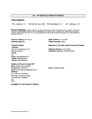 Fillable Online 45 49 YEAR OLD HEALTH CHECK Fax Email Print - pdfFiller