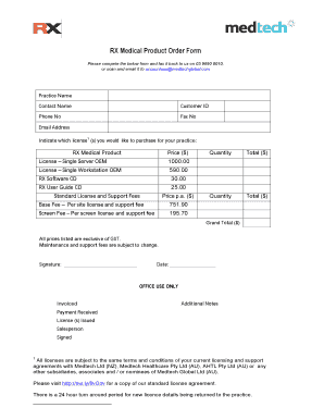 Fillable Online AU RX Medical Product Order Form - Medtech Global Fax ...