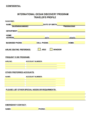 Fillable Online INTERNATIONAL OCEAN DISCOVERY PROGRAM TRAVELERS PROFILE ...