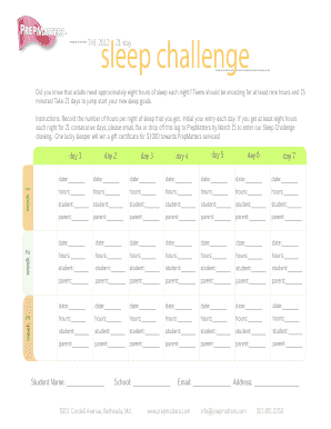 Fillable Online PrepMatters Sleep Challenge - Whitman 2012 Fax Email ...