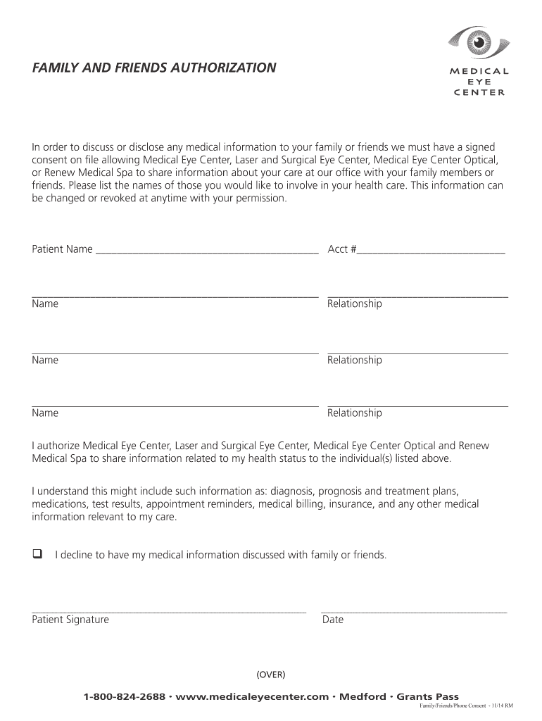 Fillable Online FAMILY AND FRIENDS AUTHORIZATION Fax Email Print ...