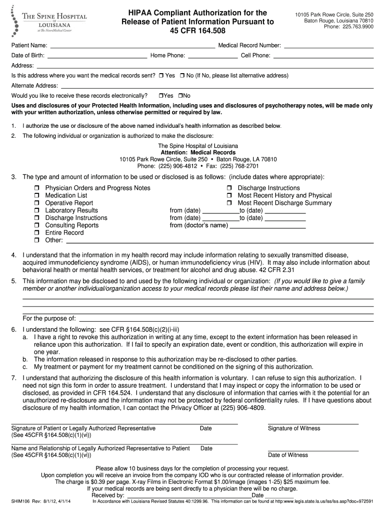 Fillable Online HIPAA Compliant Authorization for the Fax Email Print ...