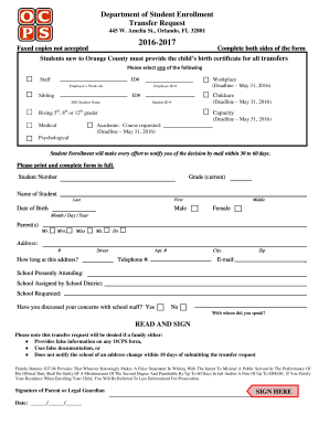 Fillable Online ocps Department of Student Enrollment - ocps Fax Email ...
