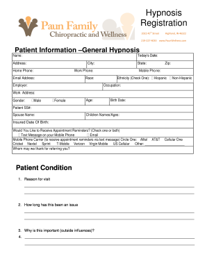 Fillable Online Hypnosis Patient Intake Form 2015pdf Fax Email Print ...