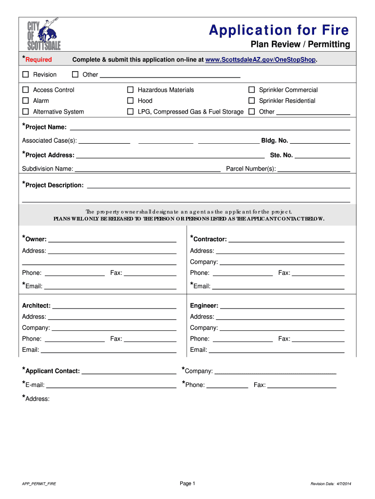 Fillable Online scottsdaleaz Application for Fire - Scottsdale Fax ...