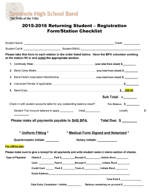 Fillable Online seminolehsband 2015-2016 Returning Student Registration ...