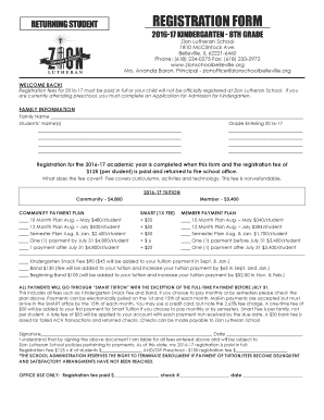 Fillable Online zionschoolbelleville RETURNING STUDENT REGISTRATION ...