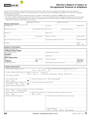 Fillable Online sd33 bc Workers report of injury or occupational ...