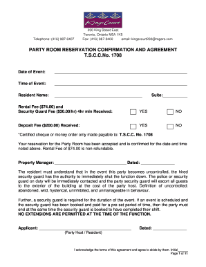 Fillable Online 230kingscourt Party ROOM Reservation Confirmation And ...