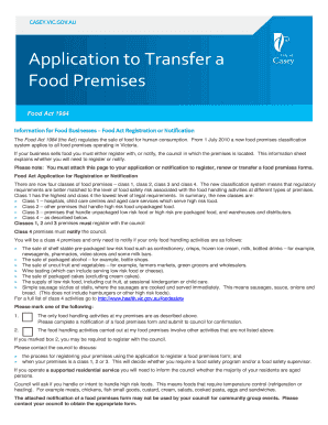 Fillable Online casey vic gov Application to bTransferb a Food Premises ...