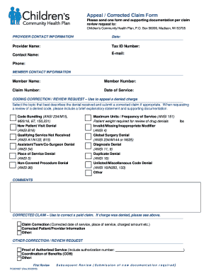 Fillable Online childrenscommunityhealthplan Appeal Corrected Claim ...