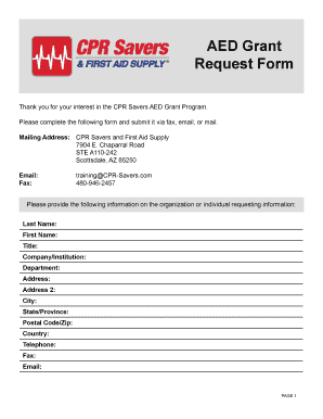 Fillable Online AED Grant Request Form - CPR Savers amp First Aid ...