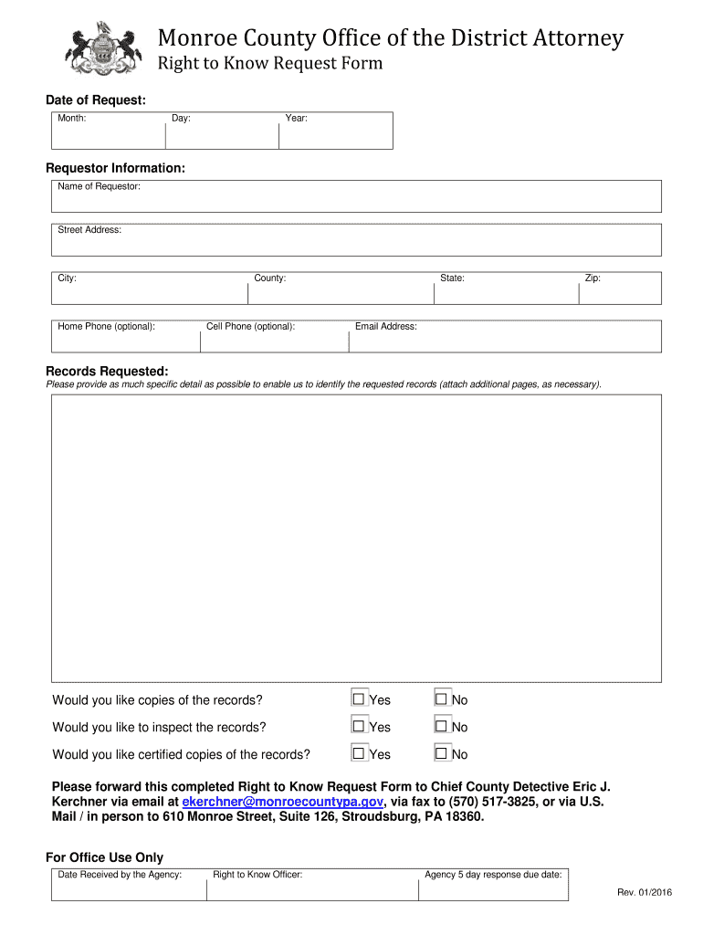 Fillable Online Monroe County Office of the District Attorney Fax Email ...