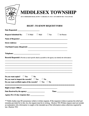 Fillable Online RIGHT TO-KNOW REQUEST FORM - Middlesex Township Fax Email Print - pdfFiller