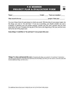 Fillable Online walworth uwex 4-H MEMBER MPE PROJECT PLAN amp ...