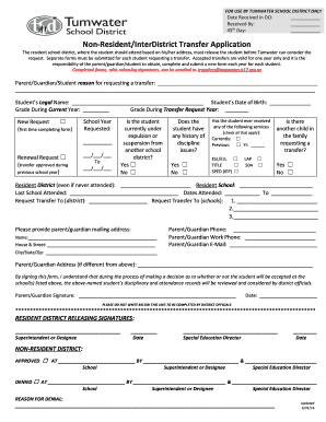 Fillable Online Non-ResidentInterDistrict Transfer Application Fax ...