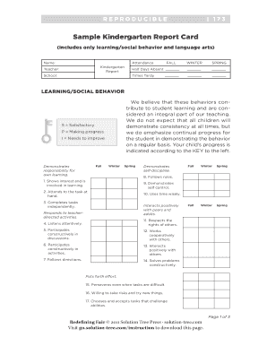 Fillable Online Sample Kindergarten Report Card - Amazon Web Services ...