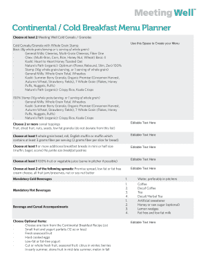 Fillable Online Continental Cold Breakfast Menu Planner - DineOnCampus ...