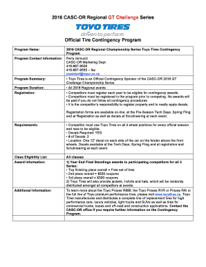 Fillable Online casc on 2016 Toyo Tires Cont GT Challenge Reg Form ...
