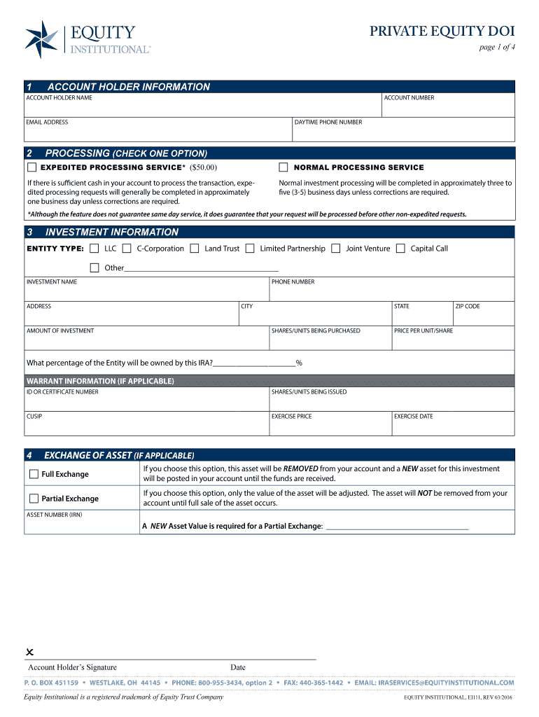 Fillable Online PRIVATE EQUITY - Equity Institutional Alternatives Fax ...
