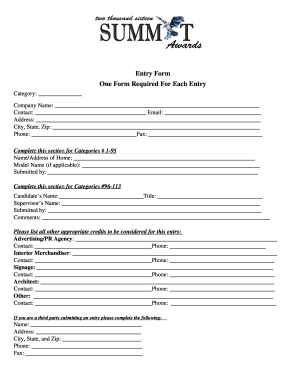 Fillable Online 2016 Summit Entry Form Fax Email Print - pdfFiller