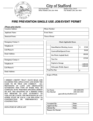 Fillable Online staffordtx Fire Prevention Single Use Job Event Permit ...