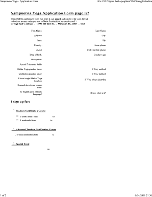 Fillable Online Sampoorna Yoga - Application Form Fax Email Print ...