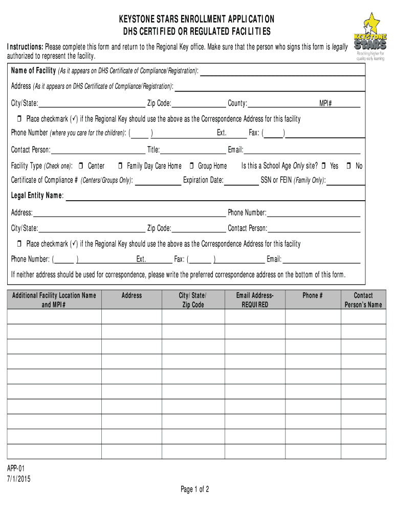 Fillable Online childcareconsultants KEYSTONE STARS ENROLLMENT ...